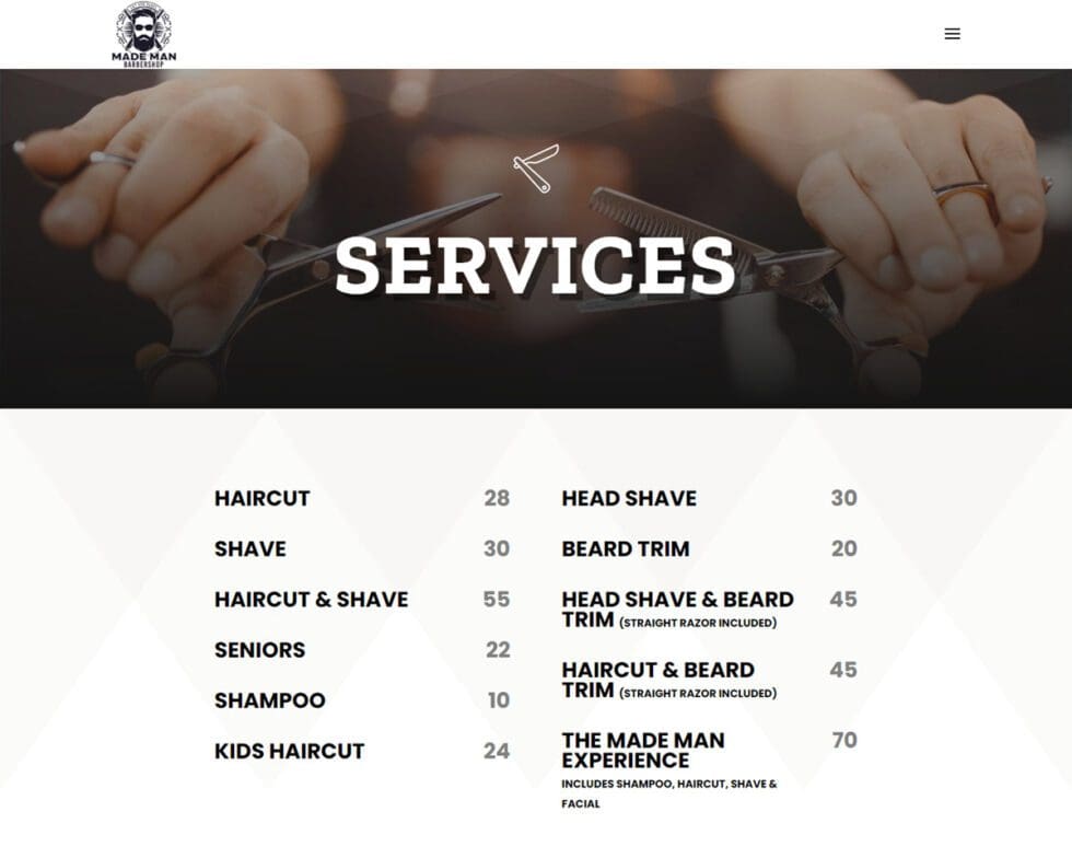 Men's Barbershop Website | Bracha Designs